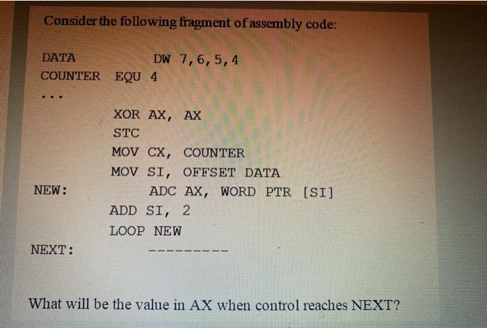 Solved Consider the following fragment of assembly code: | Chegg.com