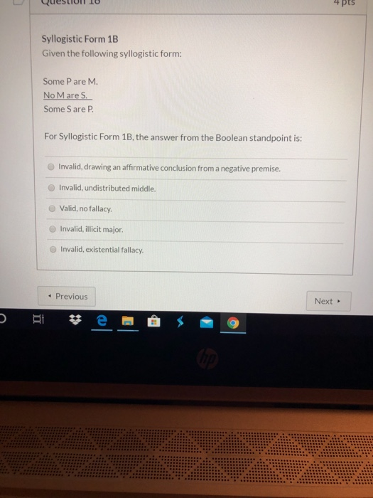 Solved Questiul 10 4 pts Syllogistic Form 1B Given the | Chegg.com