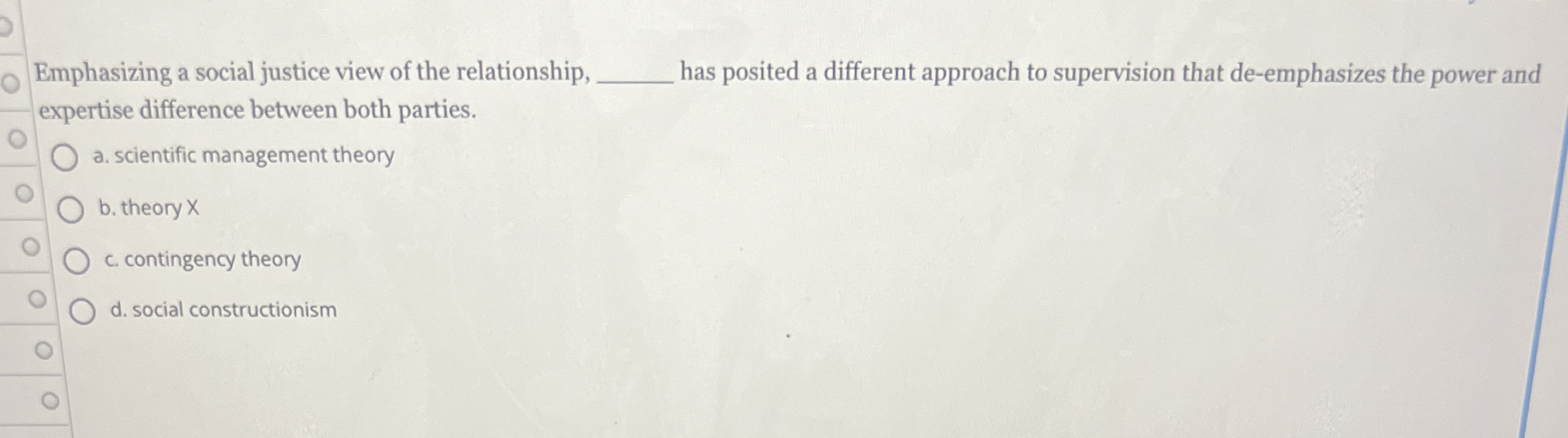 Solved Emphasizing a social justice view of the | Chegg.com