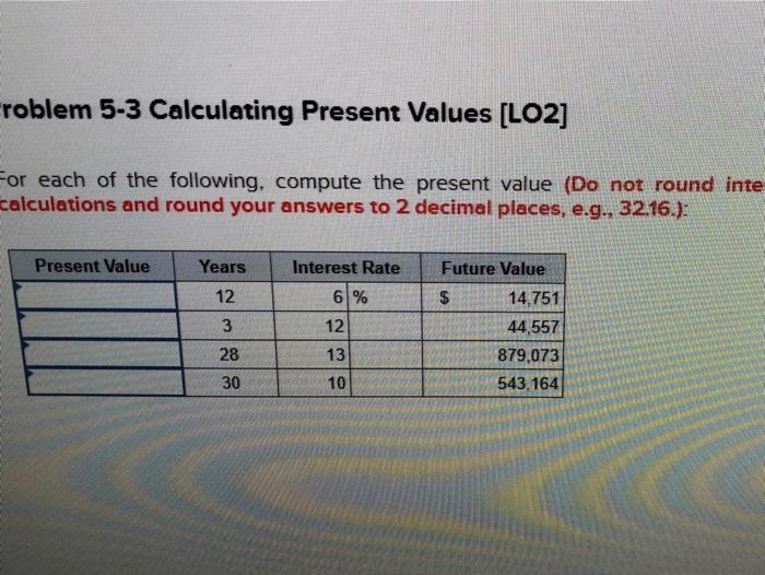 Solved roblem 5-3 Calculating Present Values [LO2] For each | Chegg.com