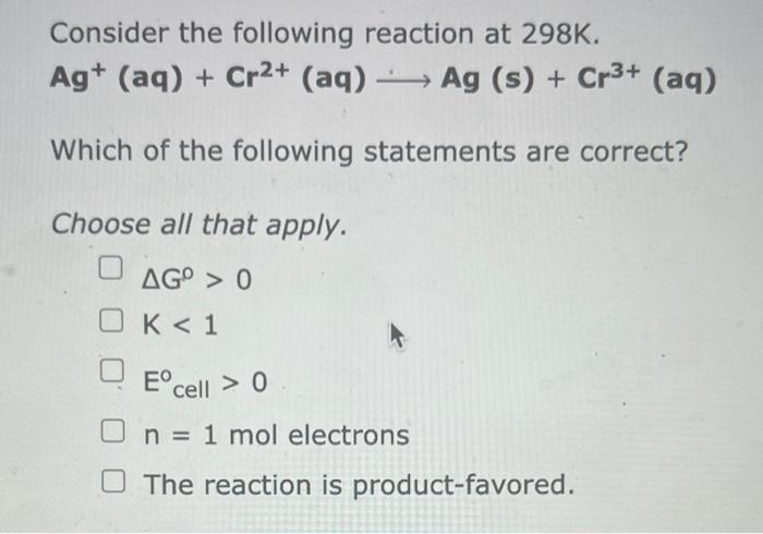 Solved Consider the following reaction at 298 K. | Chegg.com