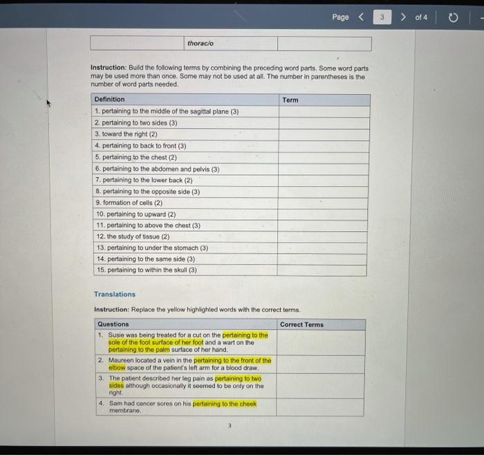 Solved Page Of 4 The Body Structure And Directional Chegg