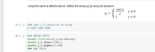 Solved Using the same x defined above, define the arrays y−2 | Chegg.com