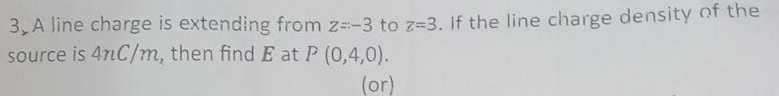 Solved 3 , ﻿A line charge is extending from z=-3 ﻿to z=3. | Chegg.com