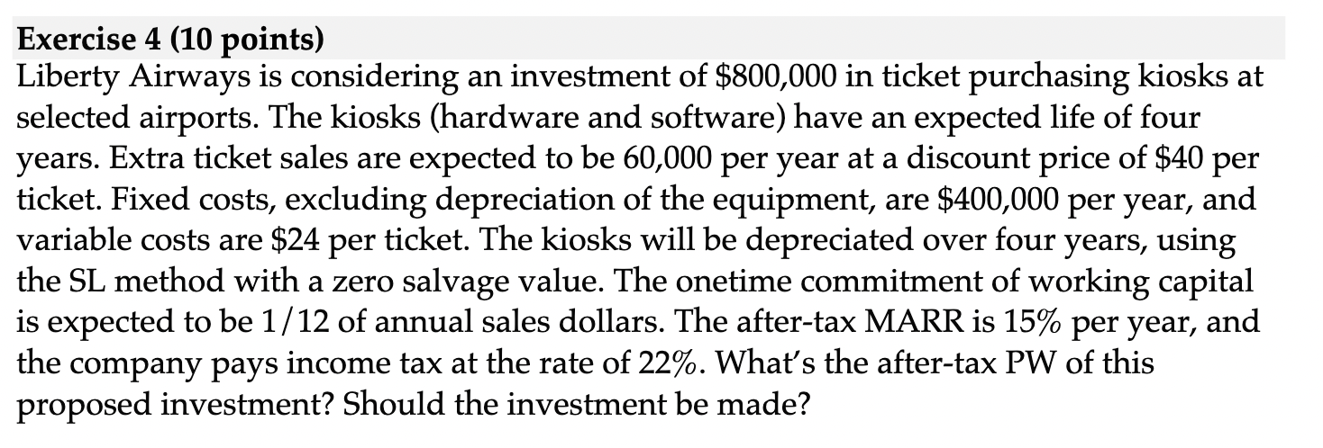 Exercise 4 ( 10 ﻿points) ﻿Liberty Airways is | Chegg.com