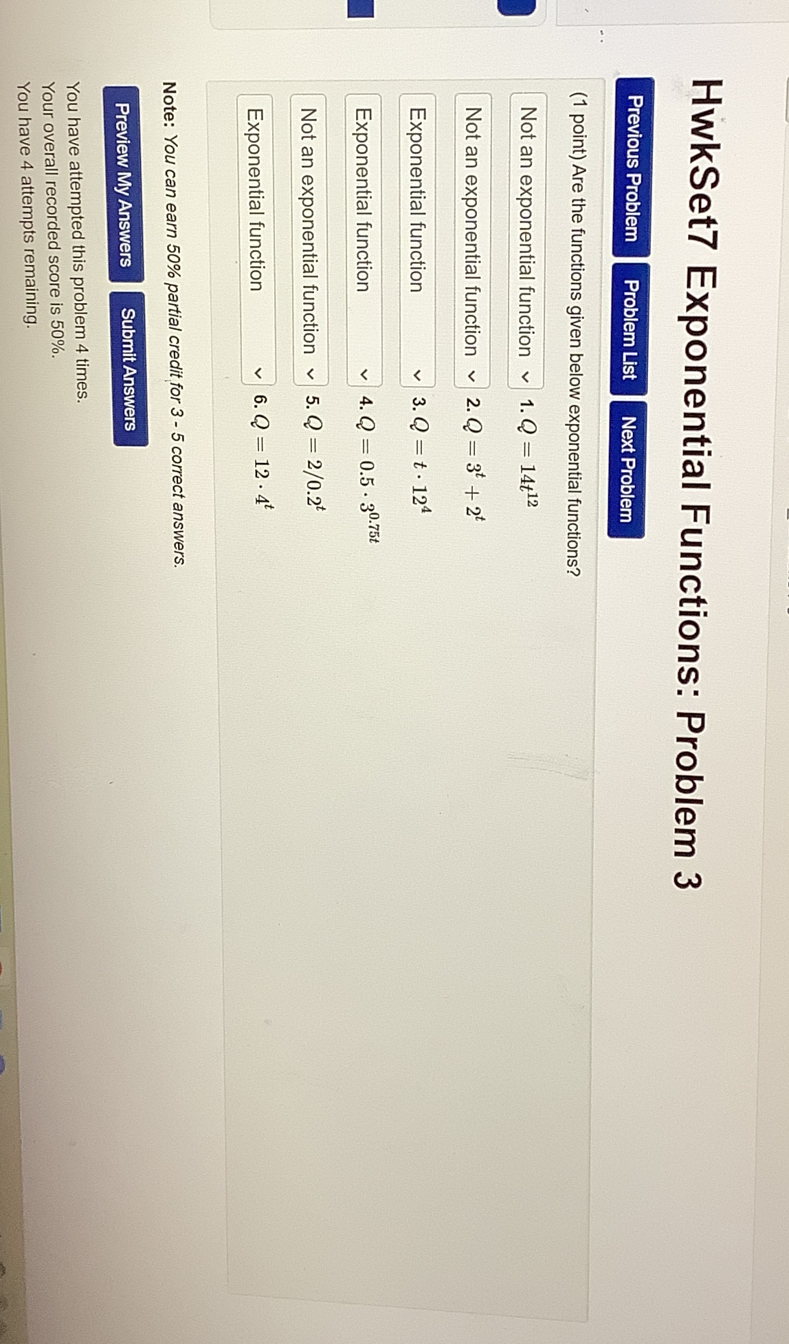 Solved HwkSet7 ﻿Exponential Functions: Problem 3(1 ﻿point) | Chegg.com