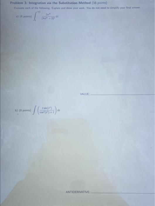 Problem 3: Integration via the Substitution Method | Chegg.com
