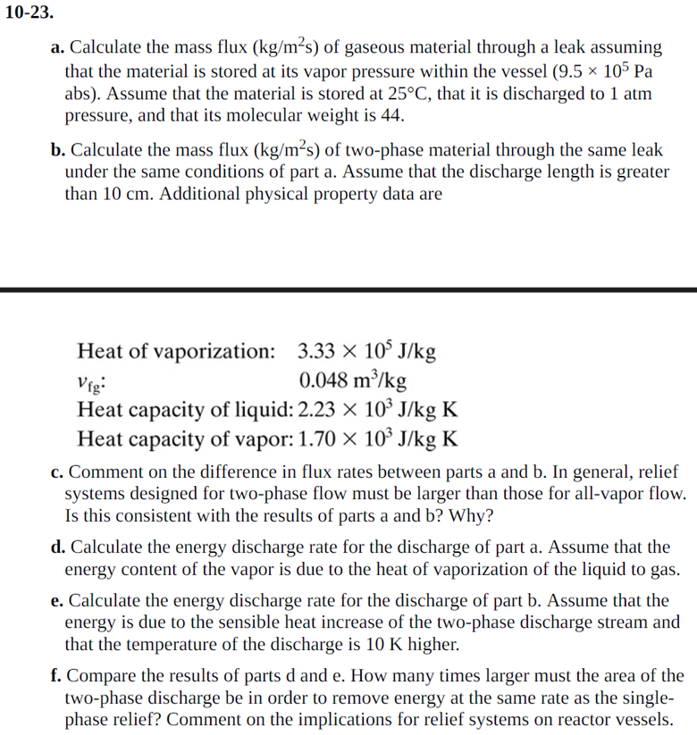Solved 10-23.a. ﻿Calculate the mass flux (kgm2(s)) ﻿of | Chegg.com
