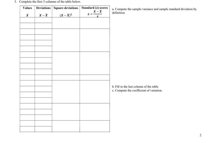 Solved 3. Complete the first 3 columns of the table below. | Chegg.com