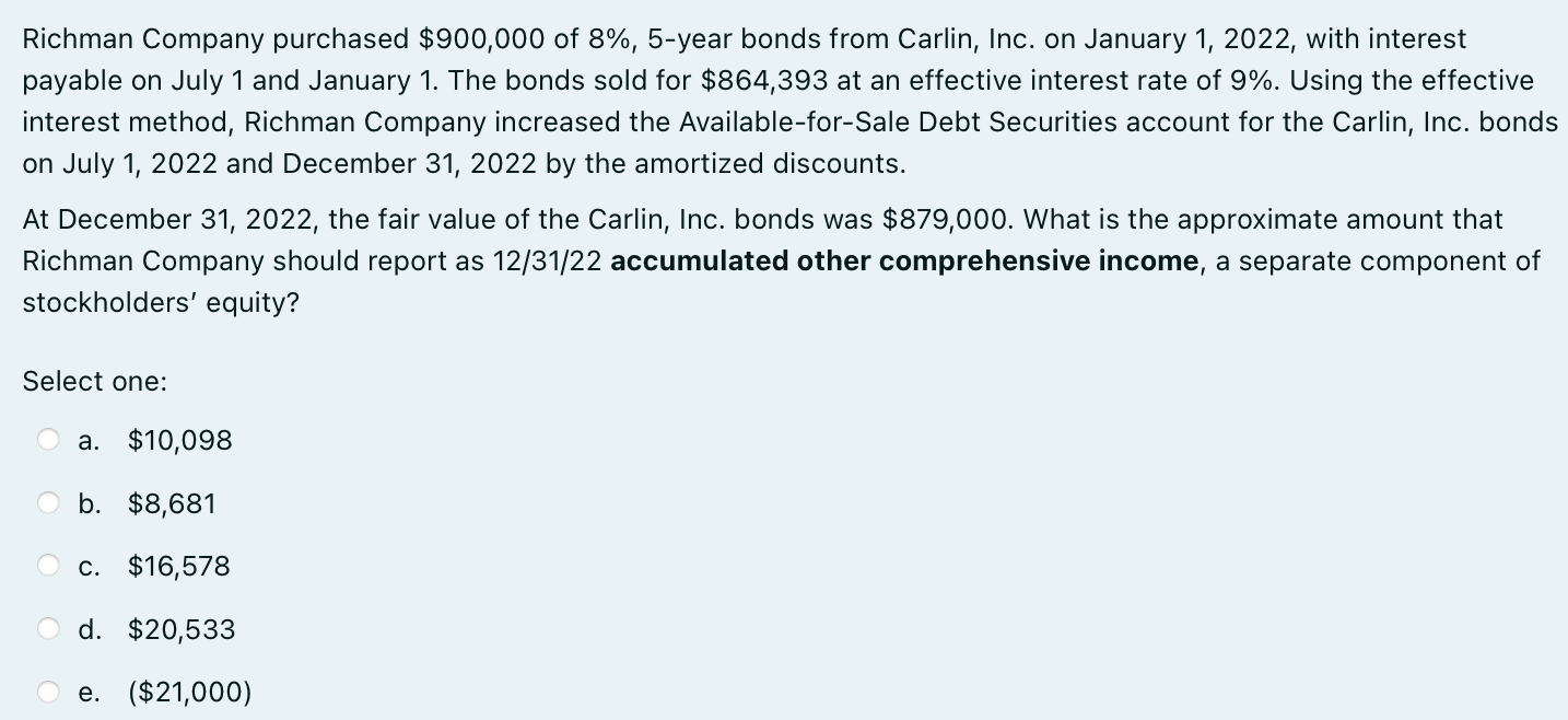 Solved Richman Company purchased $900,000 ﻿of 8%, 5-year | Chegg.com