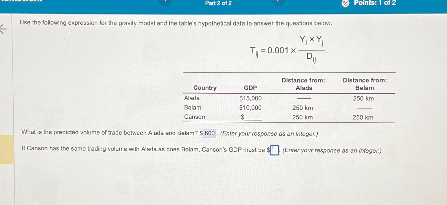 Solved Part 2 ﻿of 2Points: 1 ﻿of 2Use the following | Chegg.com