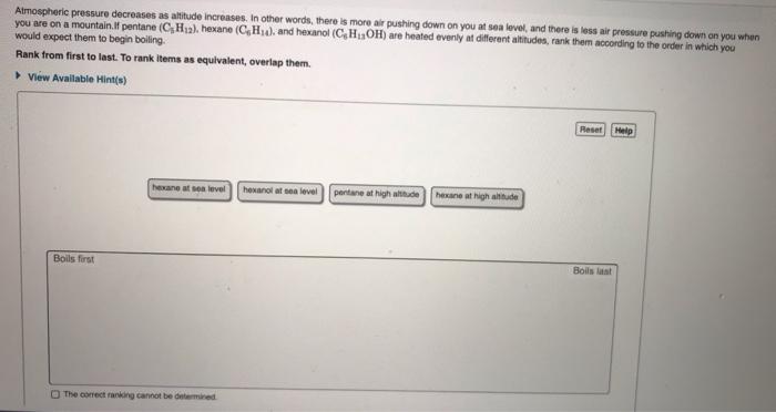 Arrange the liquids in order of decreasing height of | Chegg.com