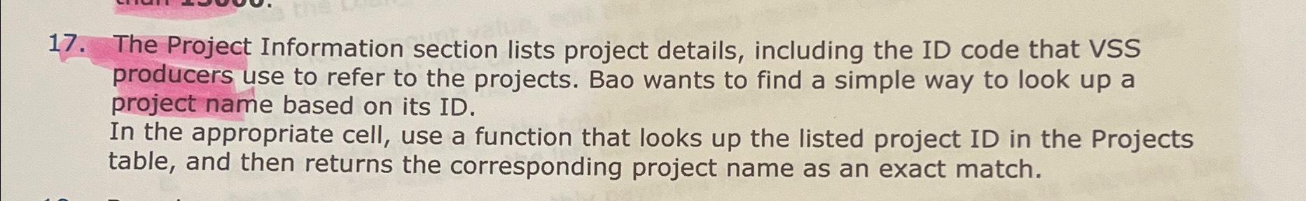 Solved The Project Information section lists project | Chegg.com