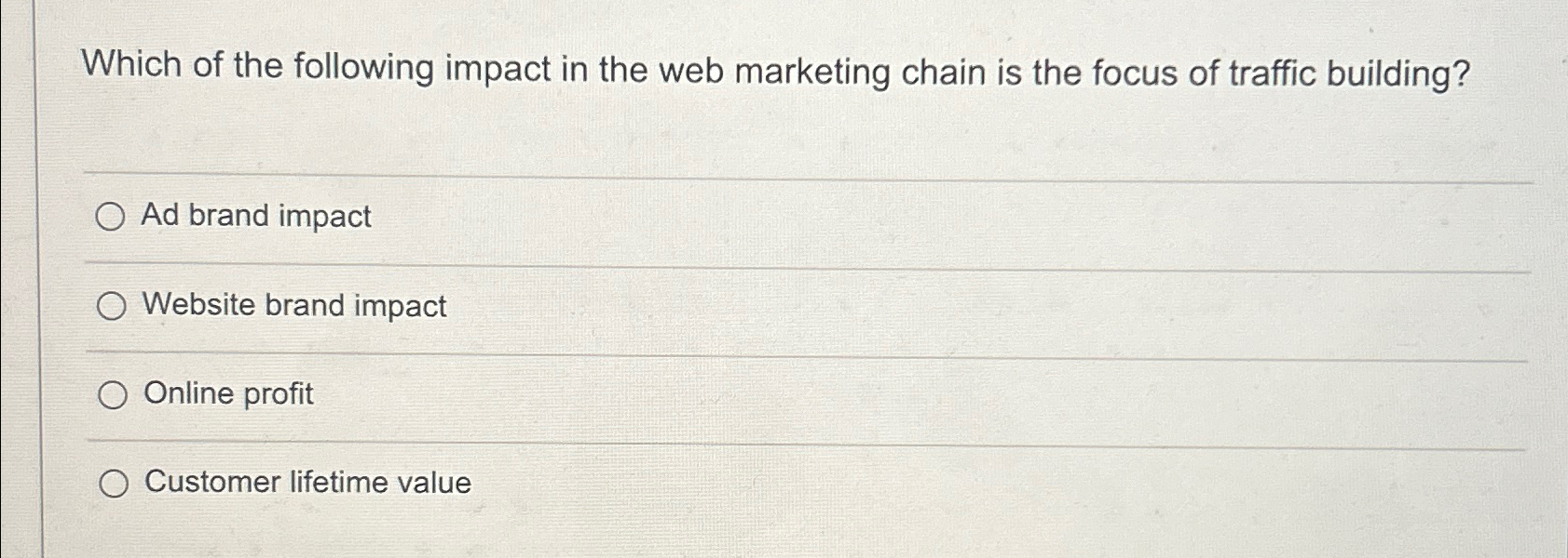 Solved Which of the following impact in the web marketing | Chegg.com
