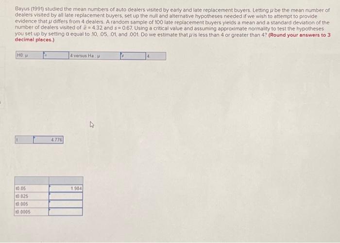 Solved Bayus (1991) studied the mean numbers of auto dealers | Chegg.com