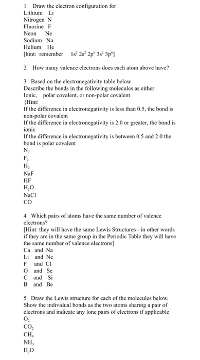 Solved 1 Draw the electron configuration for Lithium Li | Chegg.com