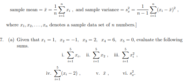Solved Sample Mean X‾1n∑i1nxi ﻿and Sample Variance 