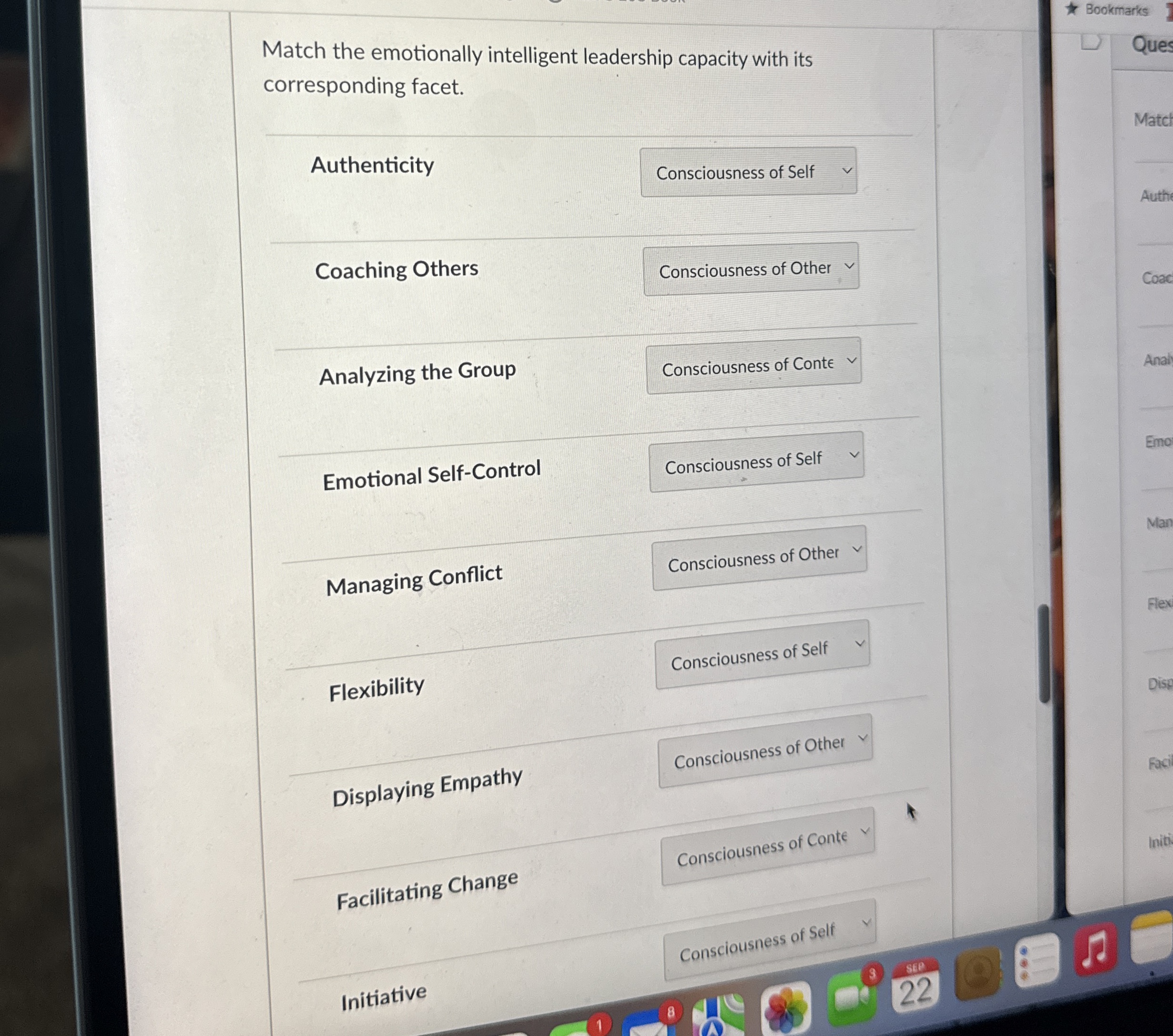 Solved Match the emotionally intelligent leadership capacity | Chegg.com