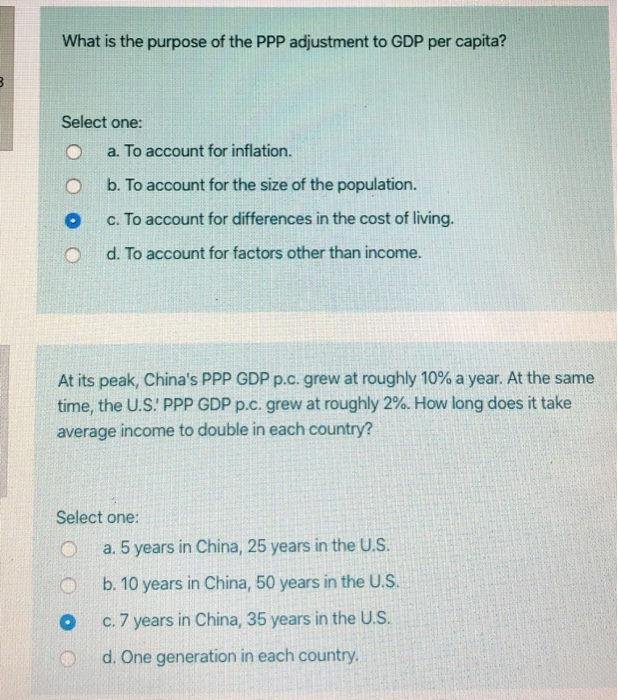 Solved What is the purpose of the PPP adjustment to GDP per | Chegg.com