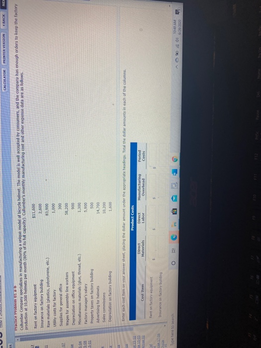 Solved CALCULATOR PRINTER VERSION BACK NE Practice Problem | Chegg.com