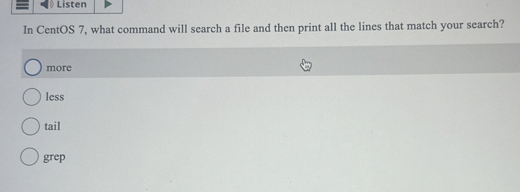 Solved ListenIn CentOS 7, ﻿what command will search a file | Chegg.com