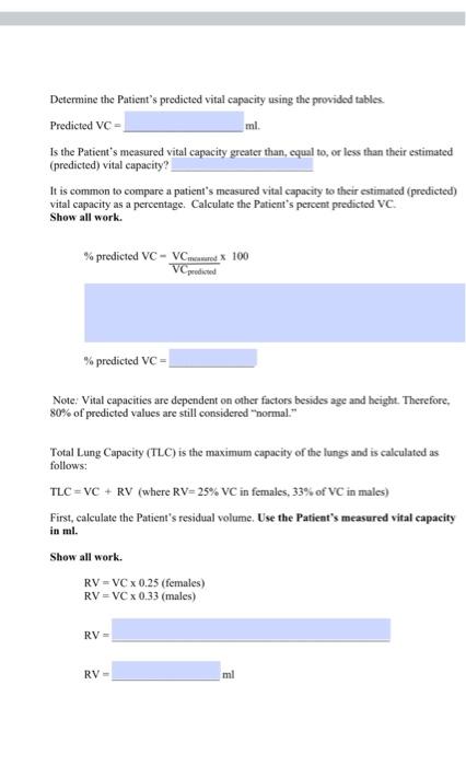 Solved Determine the Patient's predicted vital capacity | Chegg.com