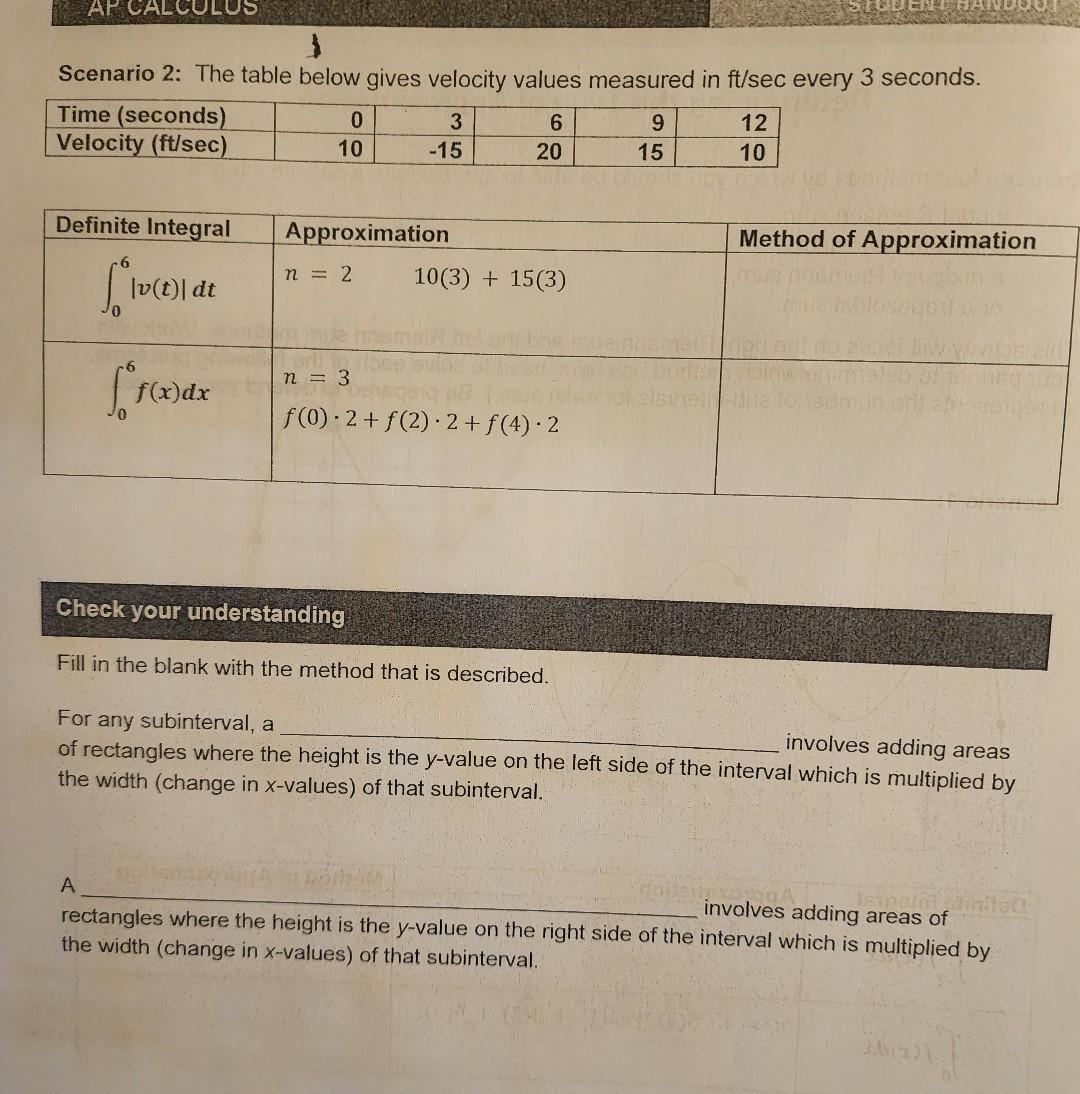 Solved Scenario 2: The table below gives velocity values | Chegg.com