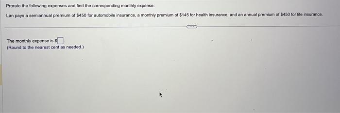 Solved Prorate the following expenses and find the | Chegg.com