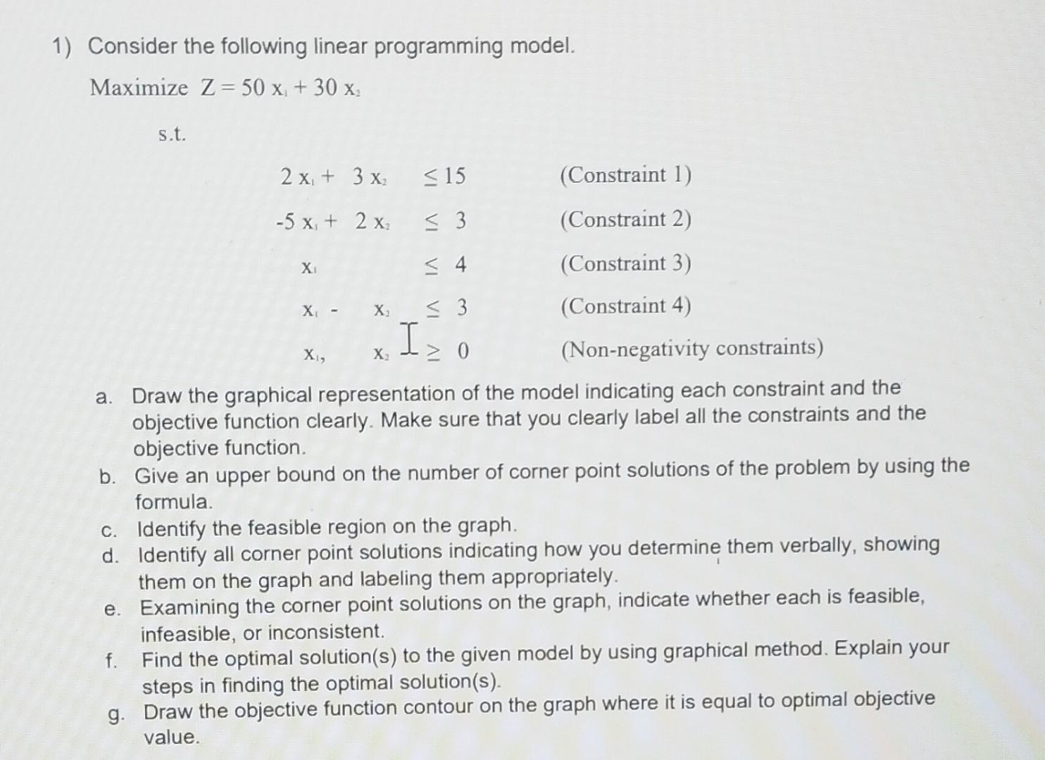 Solved 1) Consider the following linear programming model. | Chegg.com