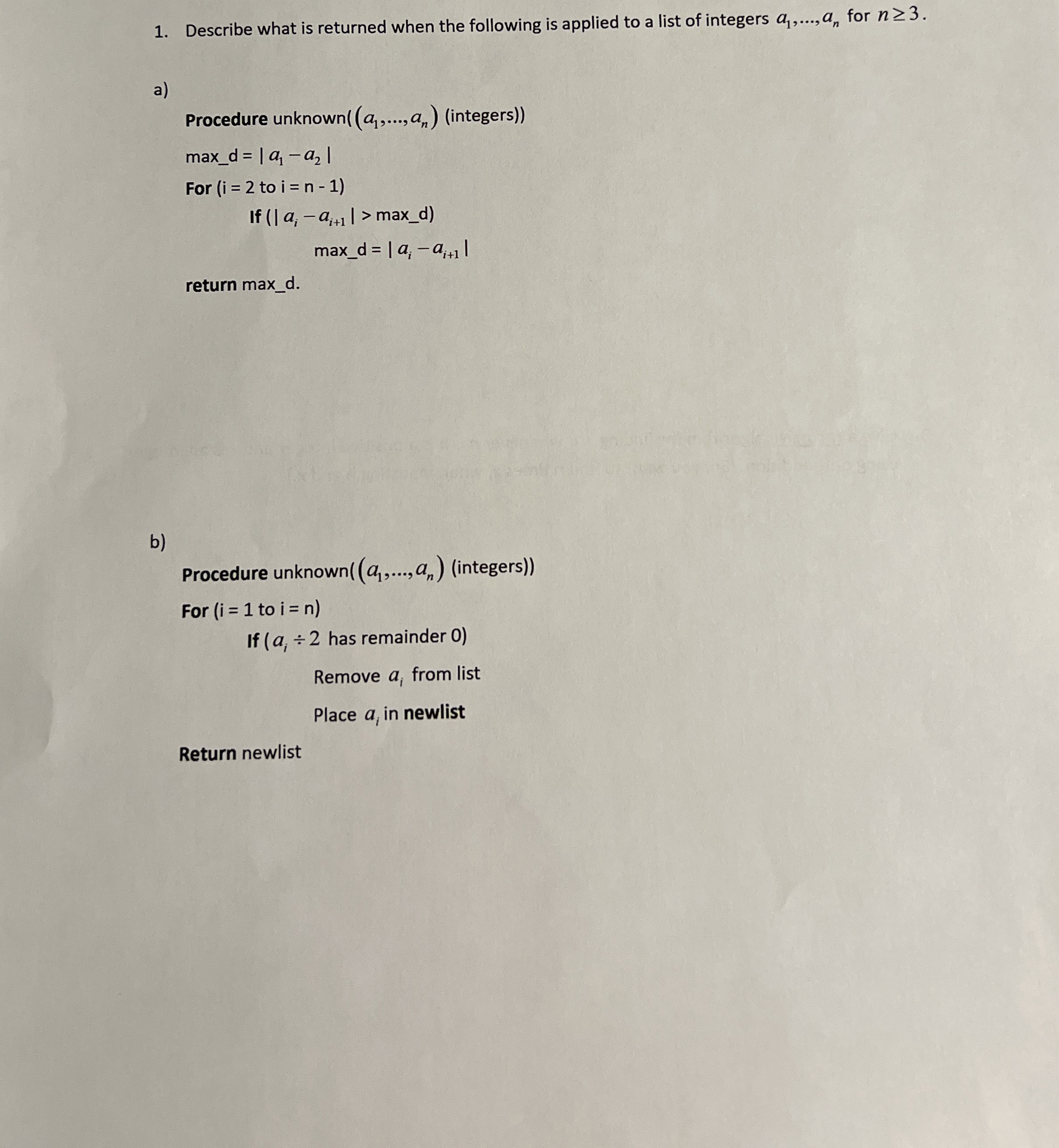 Solved Describe what is returned when the following is | Chegg.com