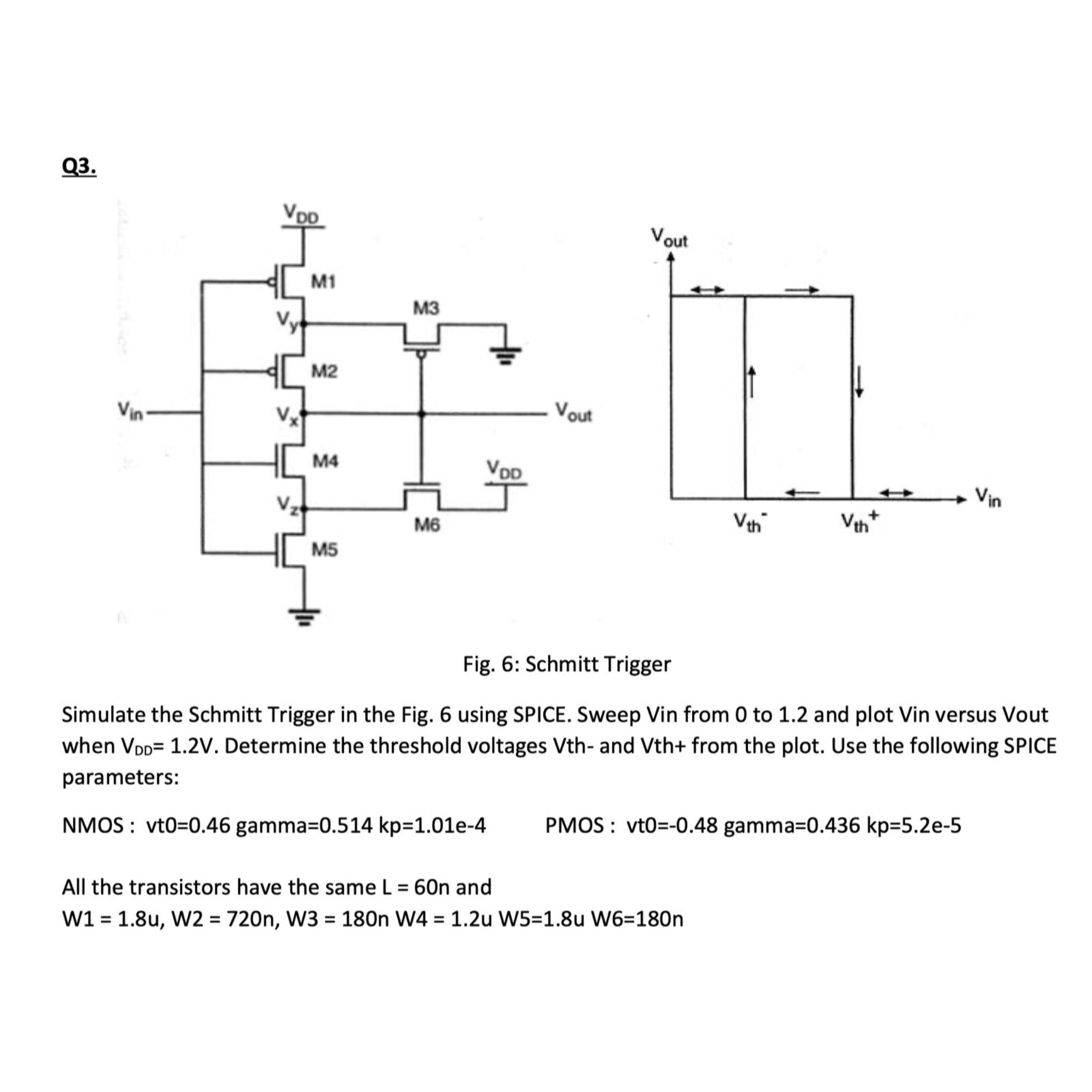 Solved Q3.Fig. 6: Schmitt TriggerSimulate the Schmitt | Chegg.com
