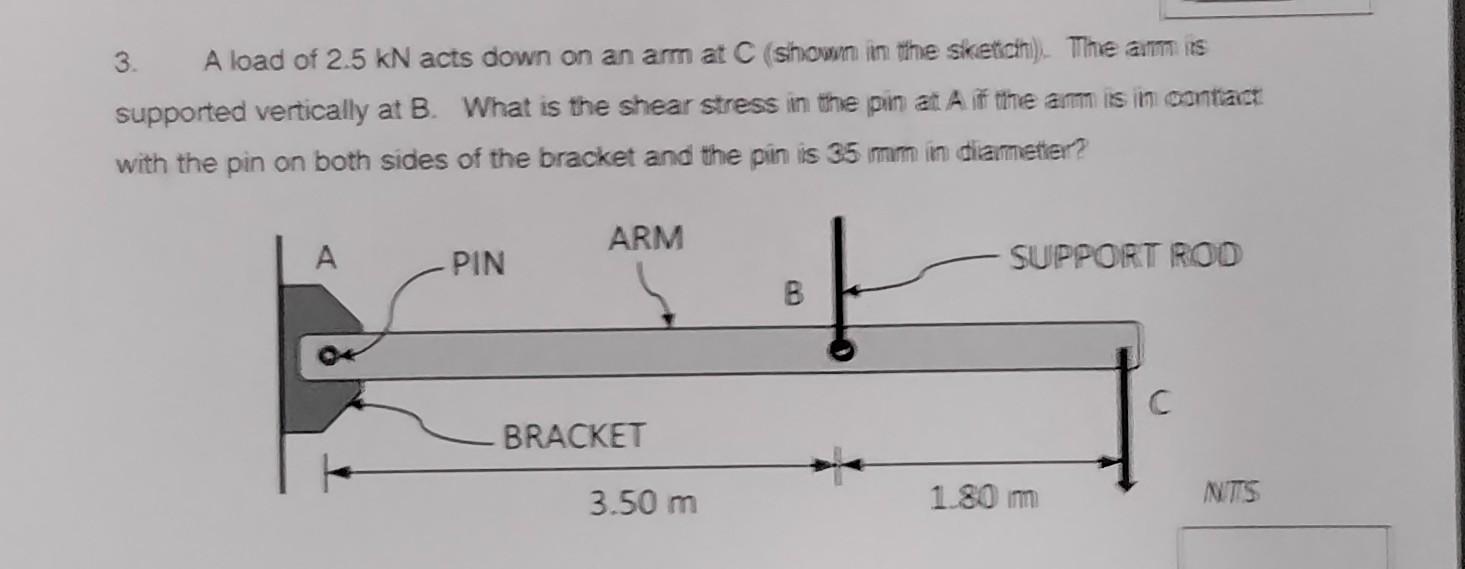 Solved 3. A load of 2.5kN acts down on an arm at C (shown in | Chegg.com