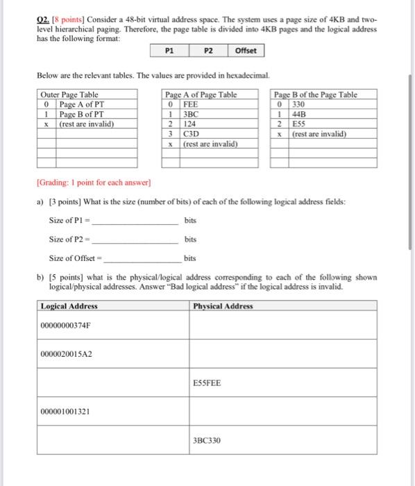 Solved Q2. [8 points] Consider a 48 -bit virtual address | Chegg.com
