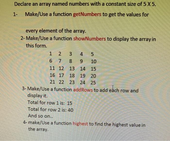 Solved Declare an array named numbers with a constant size | Chegg.com