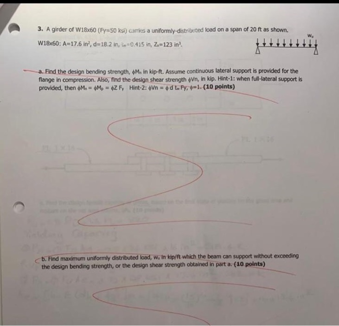 Solved 3. A girder of W18x60 (Fy-50 ksi) camies a | Chegg.com