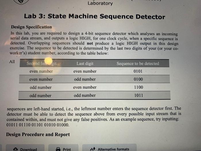 Solved Lab 3: State Machine Sequence Detector Design | Chegg.com