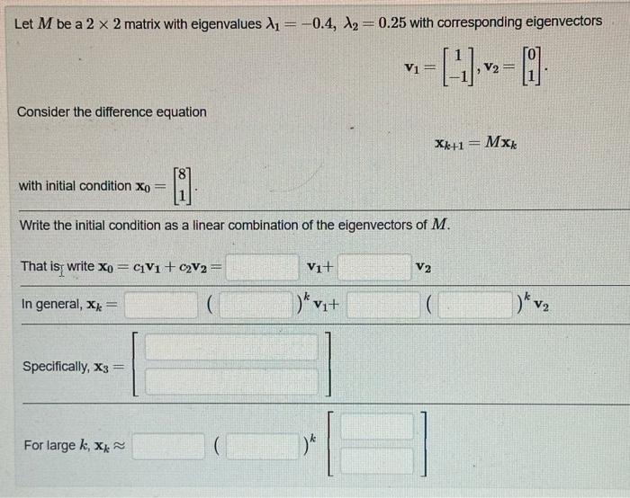 Solved Let M be a 2×2 matrix with eigenvalues | Chegg.com