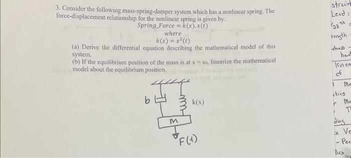 Solved 3. Consider the following mass-spring-damper system | Chegg.com