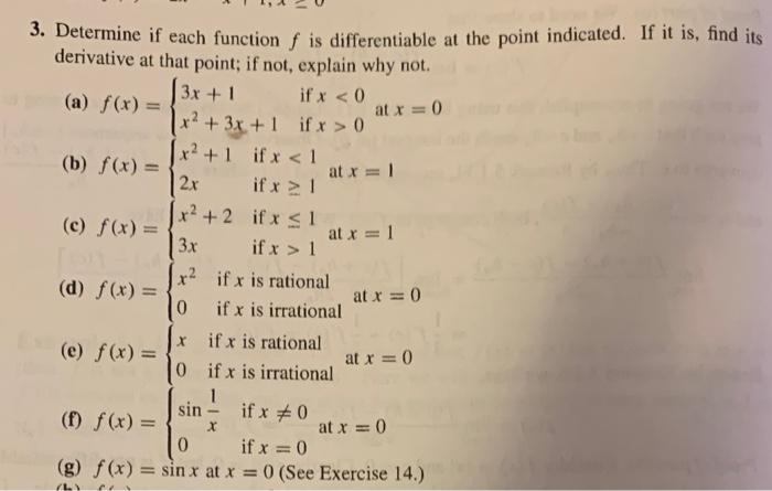 Solved 3. Determine if each function f is differentiable at | Chegg.com