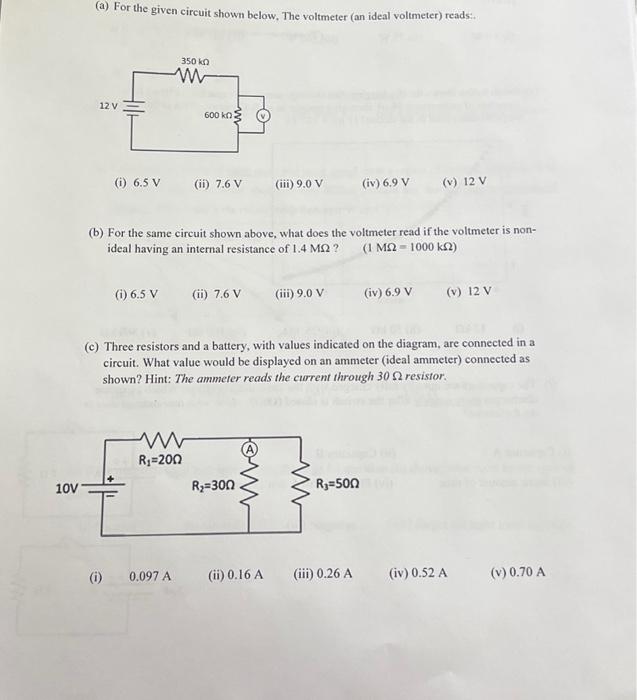 Solved (a) For the given circuit shown below. The voltmeter | Chegg.com