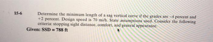Solved 15-6 Determine the minimum length of a sag vertical | Chegg.com