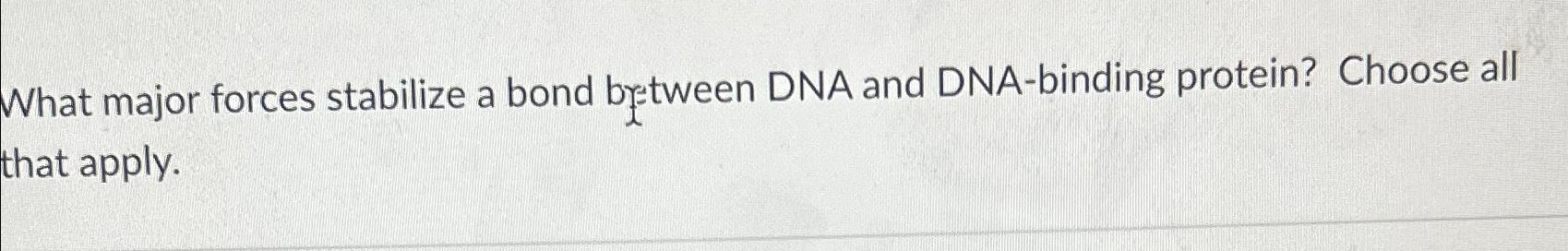 Solved What major forces stabilize a bond byetween DNA and | Chegg.com