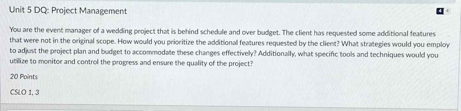 Solved Unit 5 ﻿DQ: Project ManagementYou are the event | Chegg.com