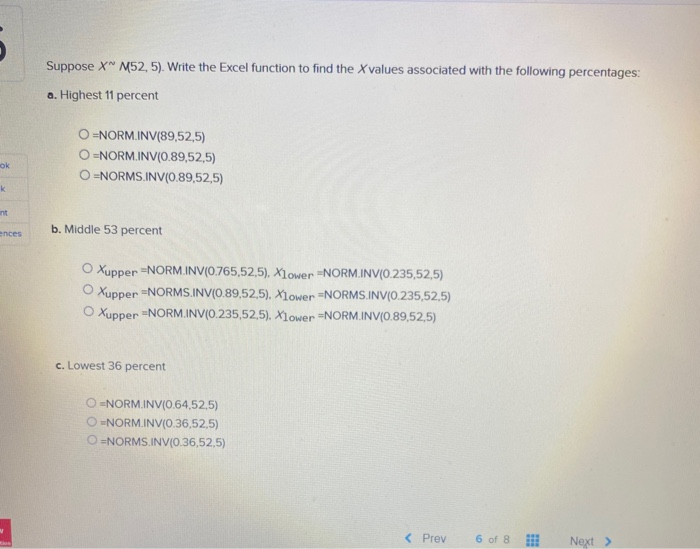 Solved Suppose X M52 5 Write The Excel Function To Find Chegg