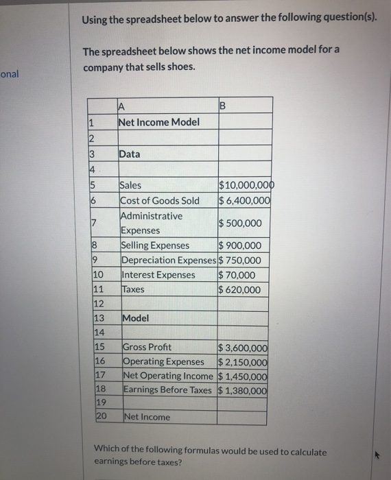 Solved Using the spreadsheet below to answer the following | Chegg.com