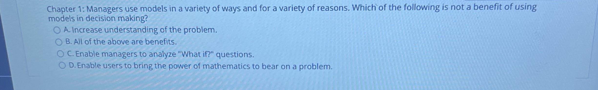 Solved Chapter 1: Managers use models in a variety of ways | Chegg.com