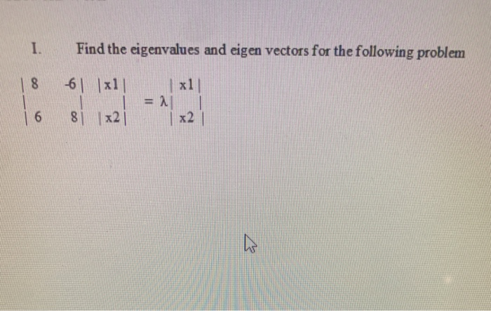 Solved I. Find the eigenvalues and eigen vectors for the | Chegg.com
