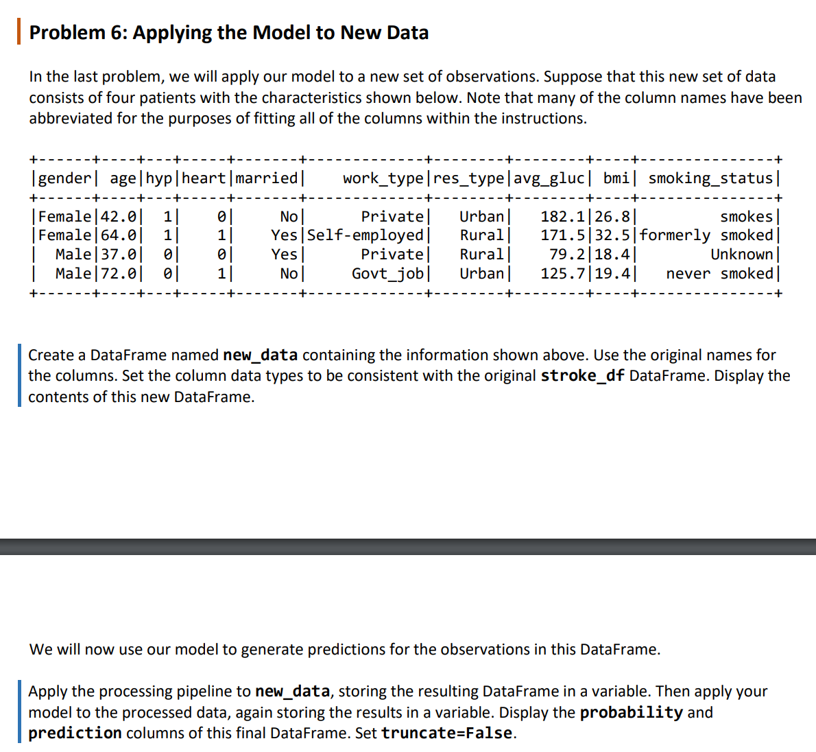 Solved Problem 6: Applying the Model to New DataIn the last | Chegg.com