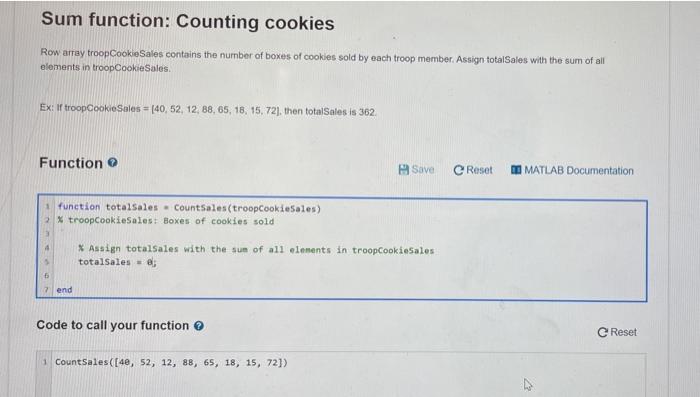 [solved] Mathlab Sum Function Counting Cookies Row Array T