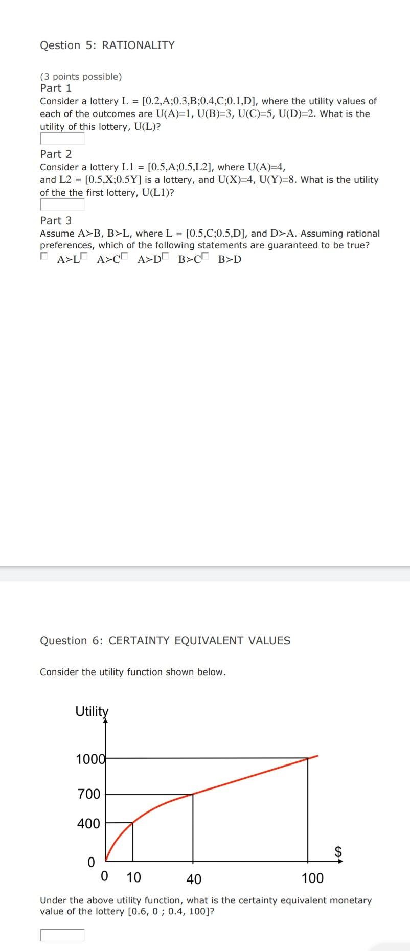 Solved (3 points possible) Part 1 Consider a lottery L=[0.2, | Chegg.com
